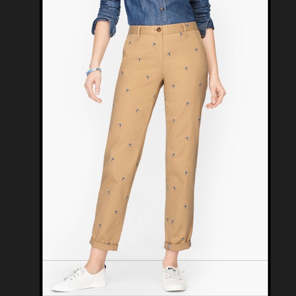 Talbots | Pants & Jumpsuits | Talbots Relaxed Chinos Bird Print Tan ...